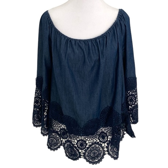 Unique Spectrum | Tops | Unique Spectrum Blue Denim Knit Offshoulder ...